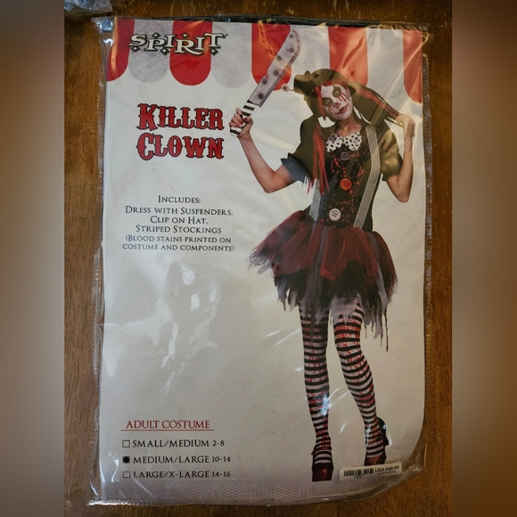 Spirit | Accessories | Killer Clown Costume Size Medium Adult New In ...